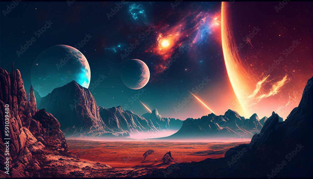 Space background with planet and colorful light AI generated Stock ...