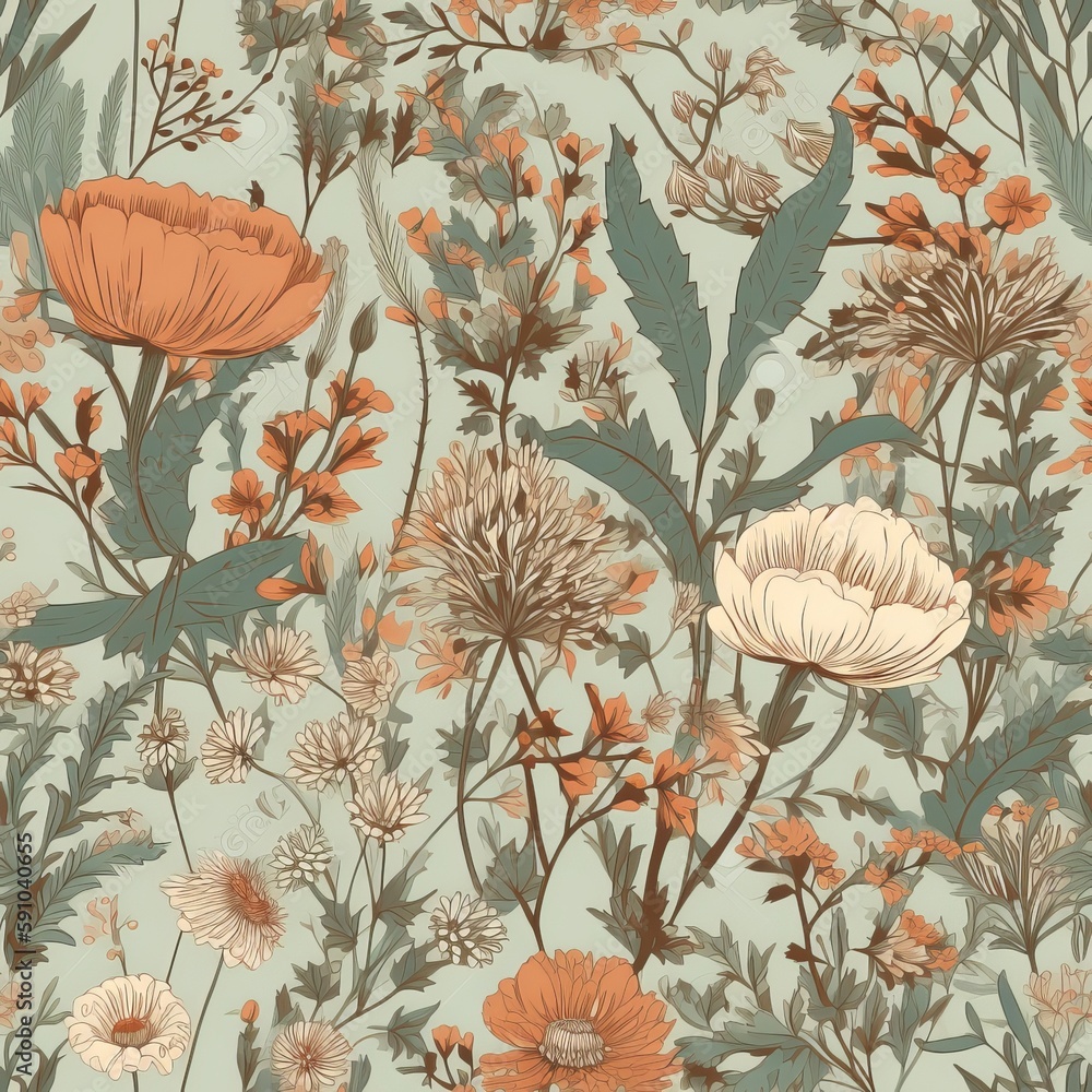floral print with botanical flowers as a seamless pattern for textile ...