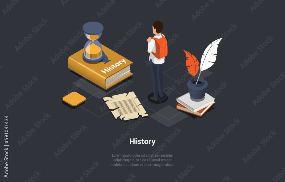 History Subject Concept. Student With Backpack At Huge History Book ...