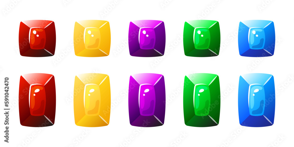 Set of 3D colorful diamonds in cartoon style. Isolated vector and PNG ...