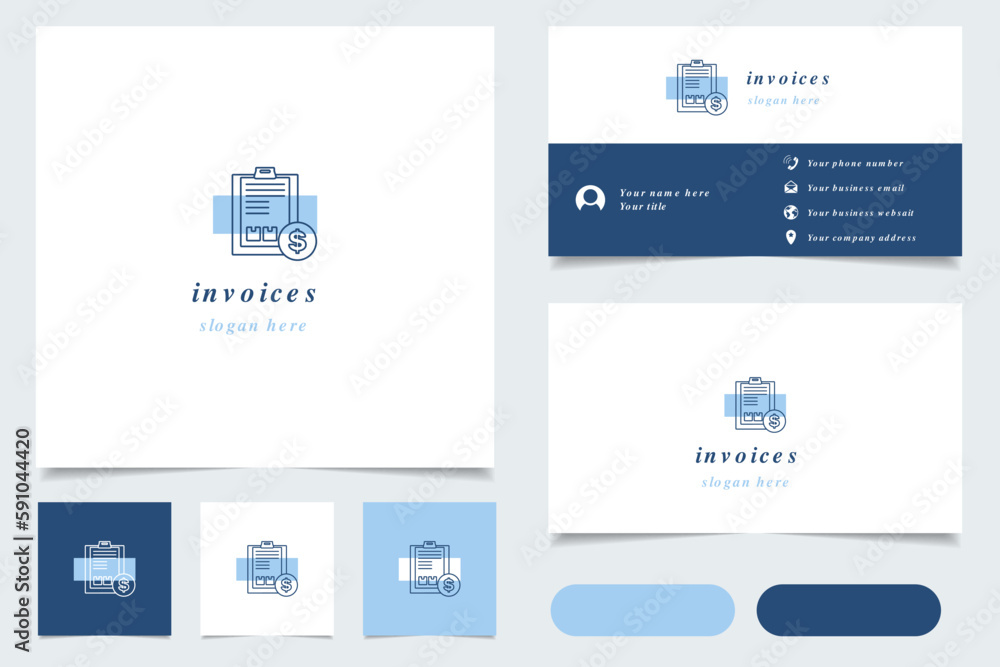 Invoices logo design with editable slogan. Branding book and business ...