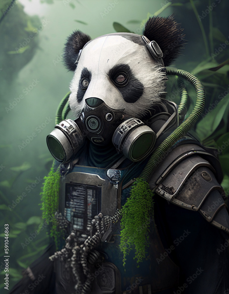 Cyberpunk panda realistic AI generated Stock Illustration | Adobe Stock