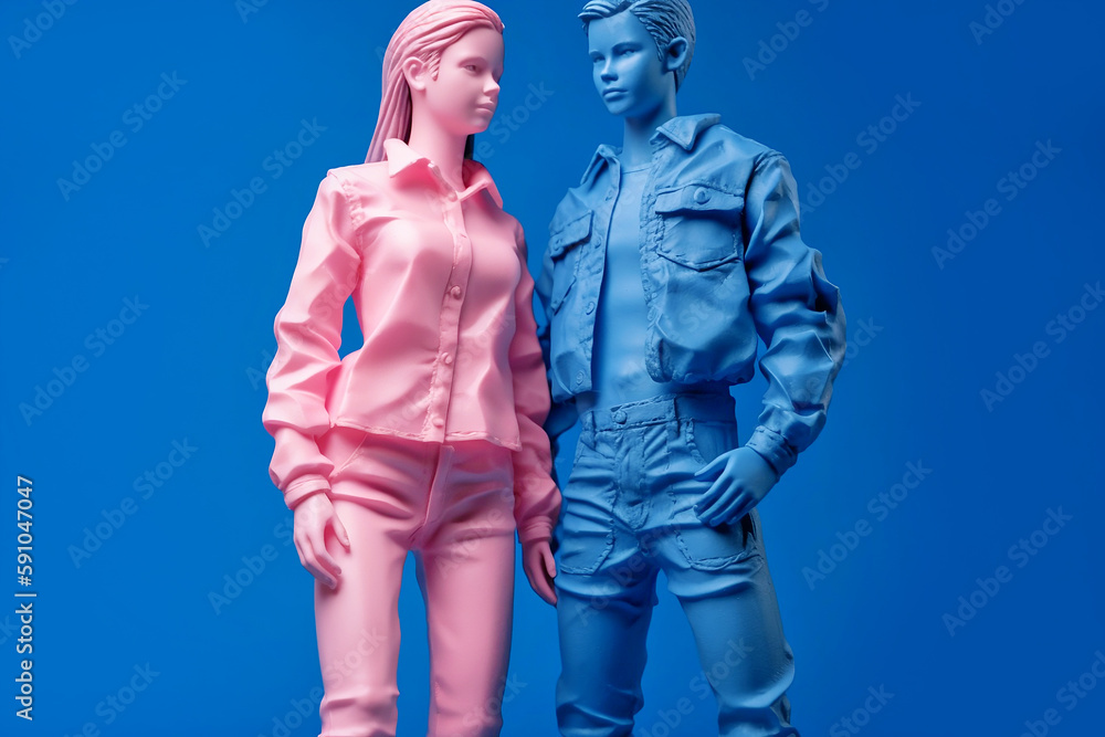 Gender color stereotypes concept with pink girl figure and blue boy ...