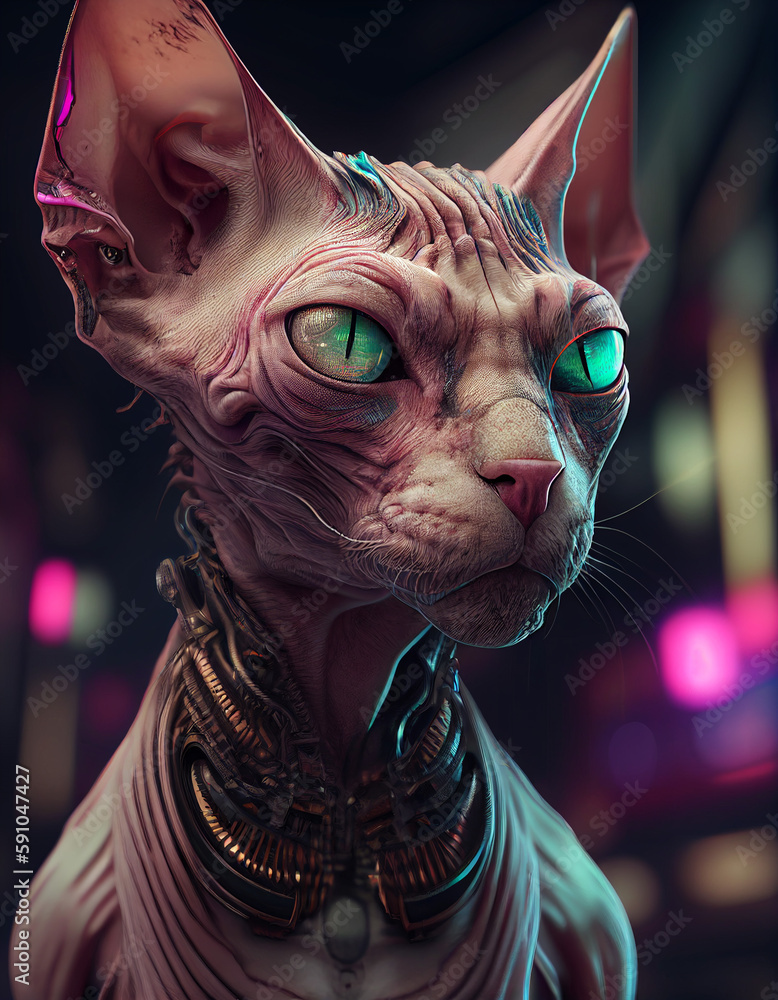Cyberpunk sphynx realistic AI generated Stock Illustration | Adobe Stock