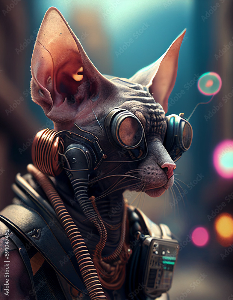 Cyberpunk sphynx realistic AI generated Stock Illustration | Adobe Stock