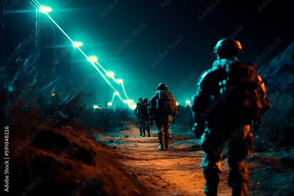 National Guard soldiers units patrolling border. Generative AI Stock ...
