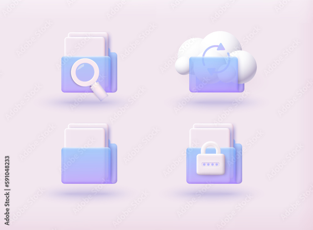 Folders icon wit different types of elements. Cloud storage, lock and ...