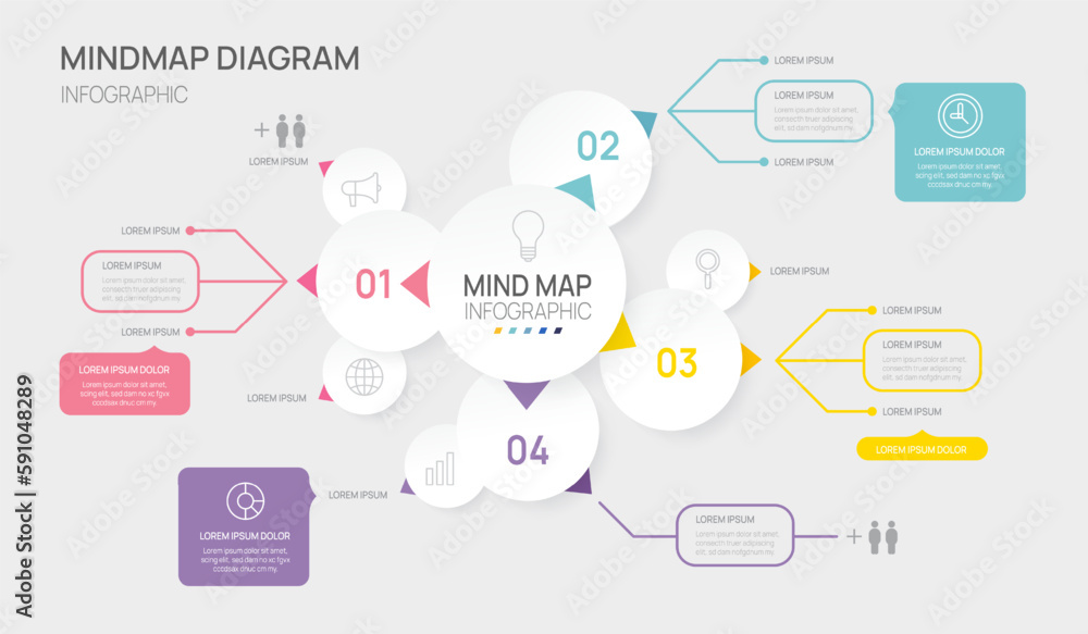 Infographic Mindmap template for business. 4 Steps Modern Mind map ...
