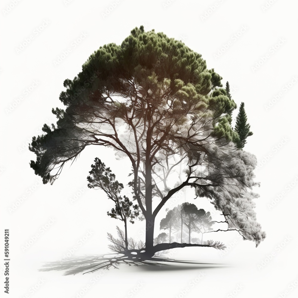 Tree cut out isolated transparent background 3d rendering white green ...