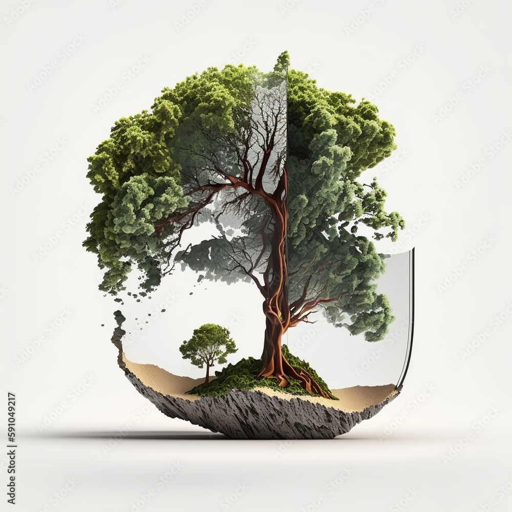 Tree cut out isolated transparent background 3d rendering white green ...