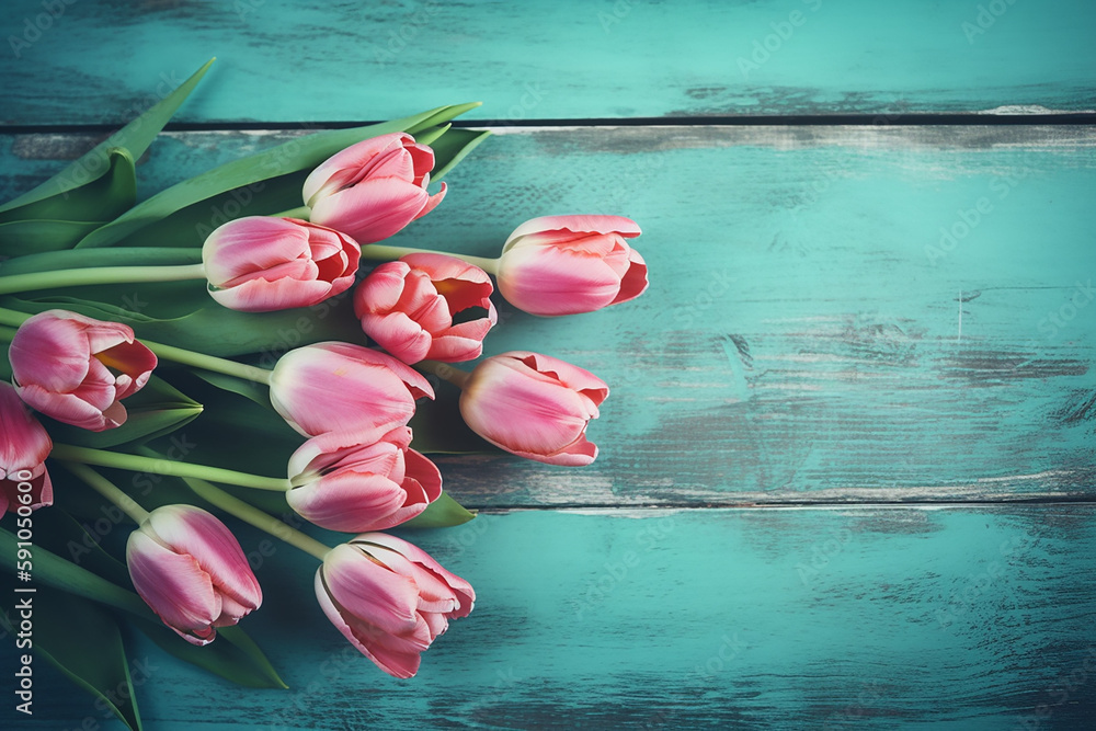 Tulip border with copy space. Beautiful frame composition of spring ...