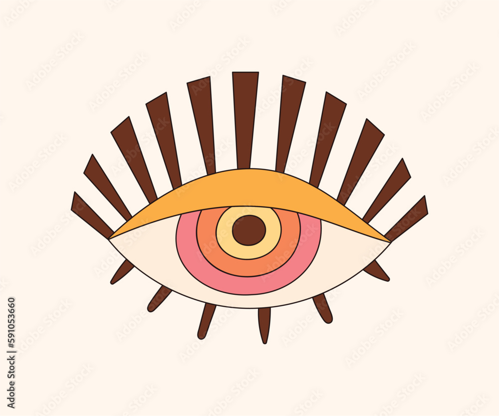Groovy retro isolated clip art with funny trippy eye, 70s nostalgia ...