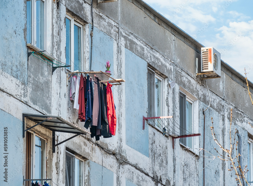Old worn out communist apartment bulding in Bucharest, Romania. Old ...