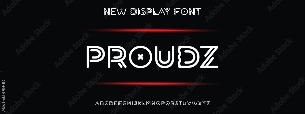 Two lines modern tech font. Typography line fonts for tech, digital and ...