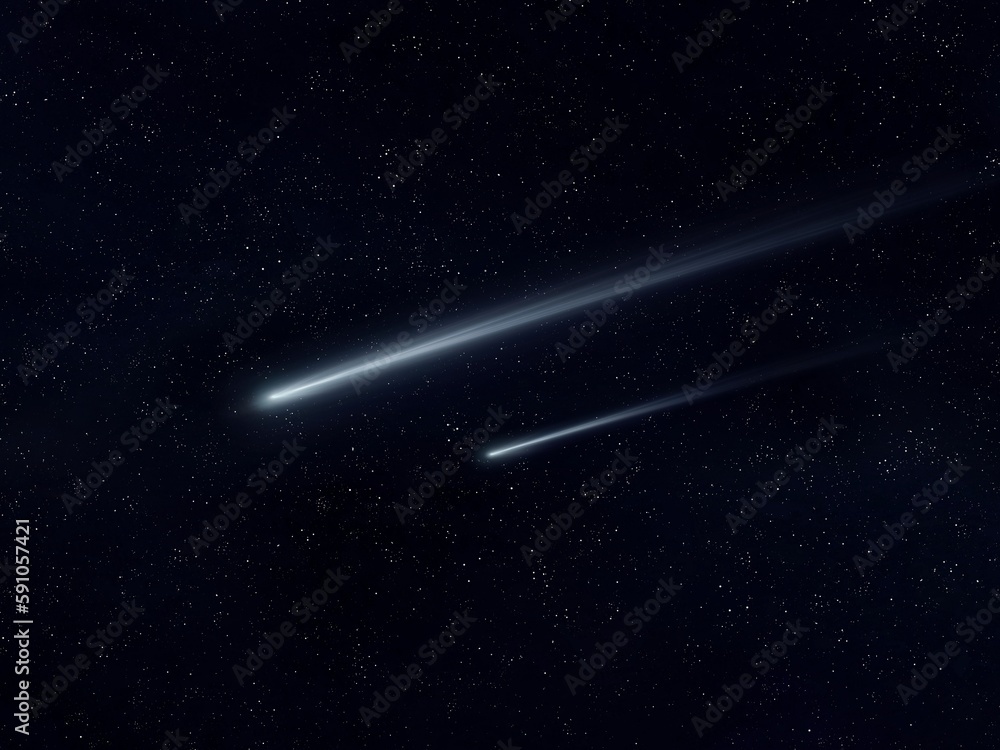 Glowing meteorites in the starry sky. Bright meteor trails. Beautiful ...