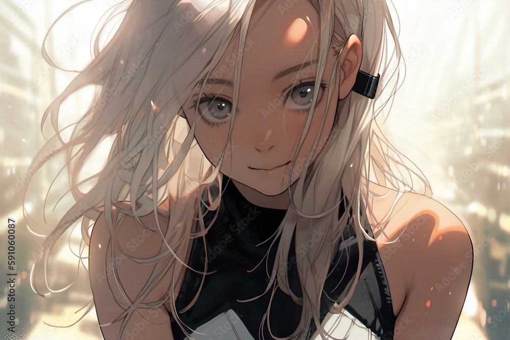 Anime Girl With Blond Hair And Gray Eyes