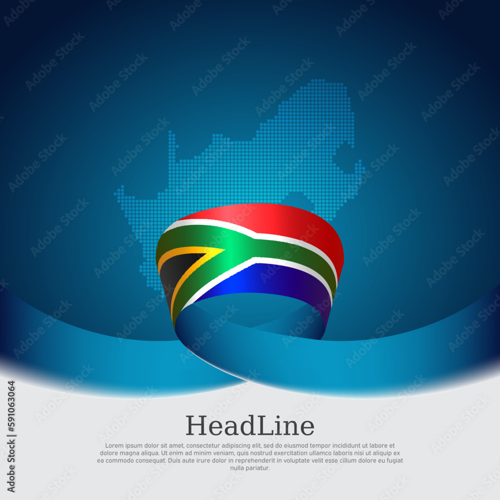 Vecteur Stock South africa flag, map on blue white background. Wavy ...