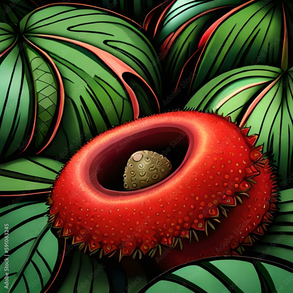 Realistic Illustration of rafflesia arnoldii with red and green color ...