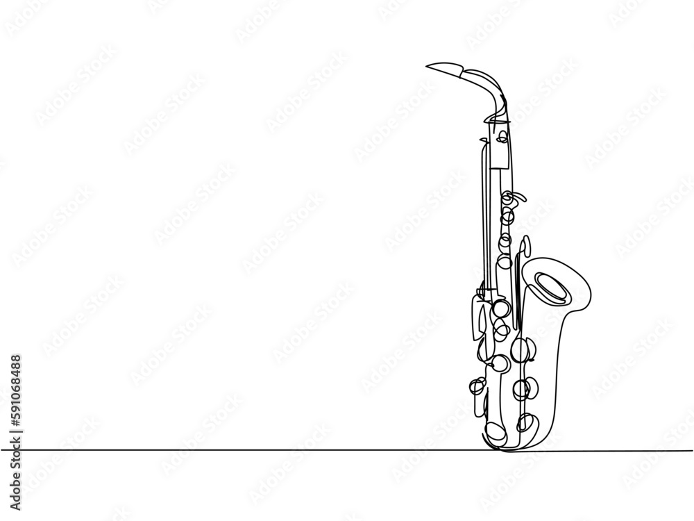 Saxophone one line art. Continuous line drawing of musical, melody ...