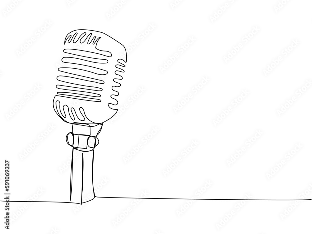 Retro microphone one line art. Continuous line drawing of musical, mic ...