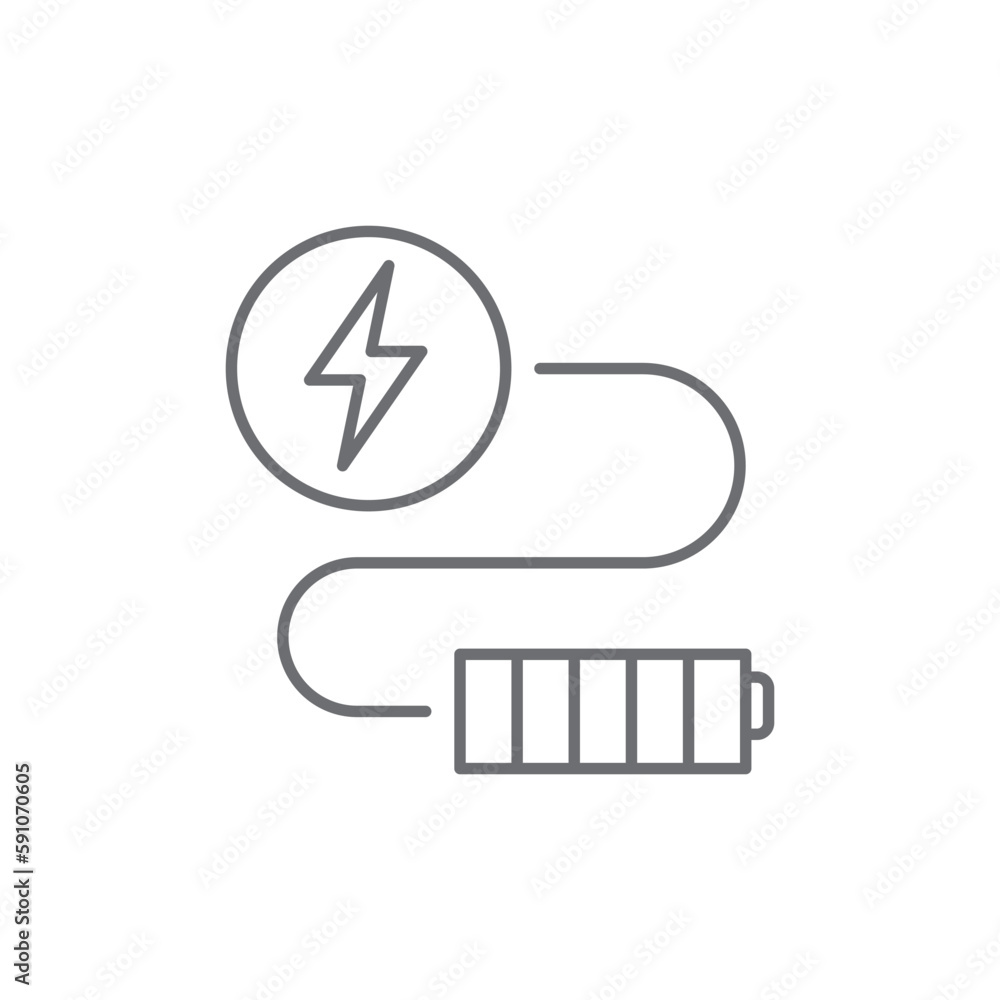 Battery with lightning related vector linear icon. Vector outline ...