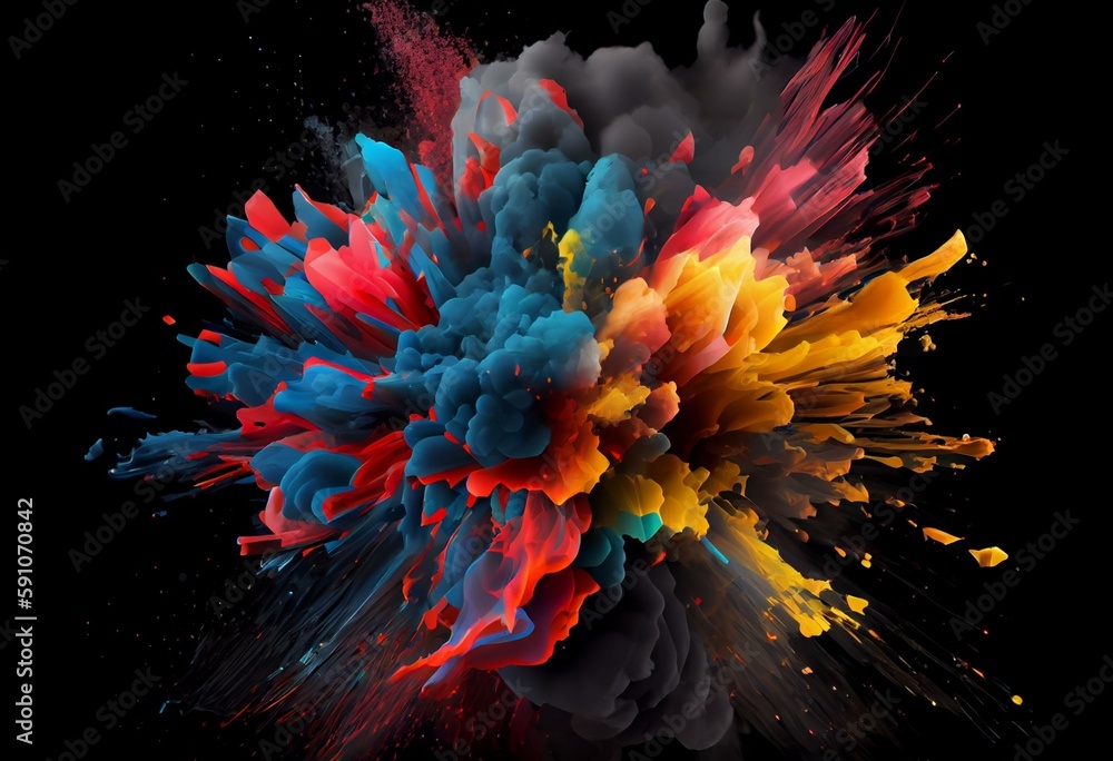 a colorful explosion of colors and shapes on a black background with a ...