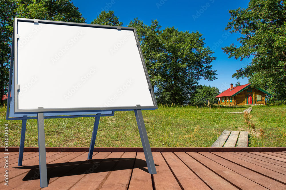 Empty signboard. Advertising sign on terrace. Place for announcement ...