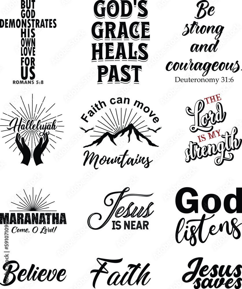 Set of Christian and Bible quotes, vector illustration. Stock Vector ...