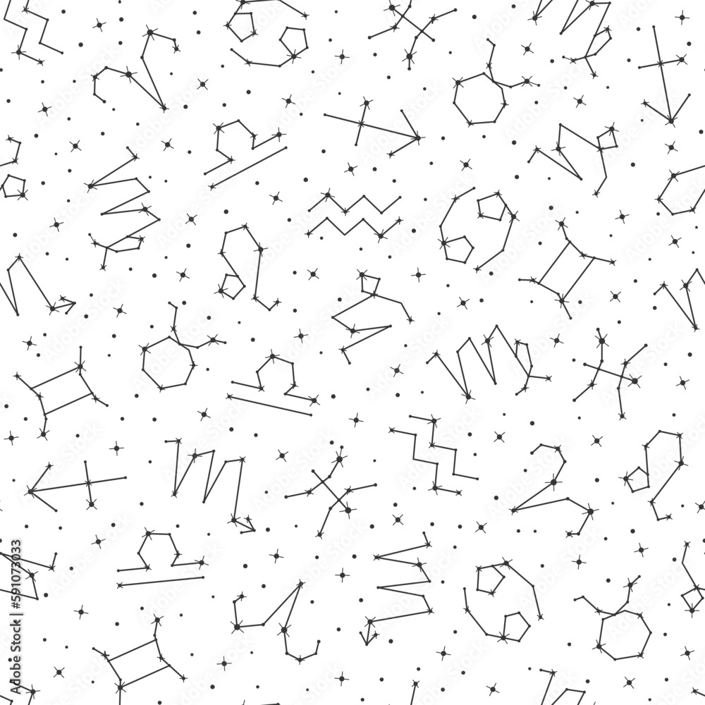 Zodiac signs seamless pattern, stars and constellations repeating print ...