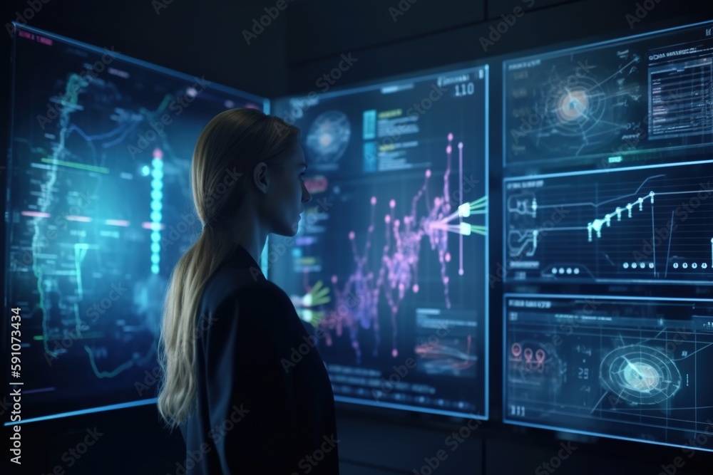 Financial technology. KPI Dashboard on virtual screen. Big data ...