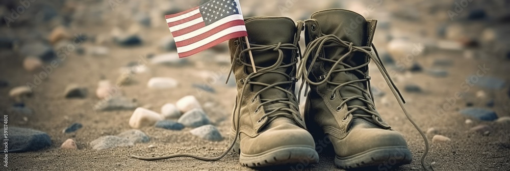 Memorial Day Tribute: Old Military Combat Boots with American Flags ...