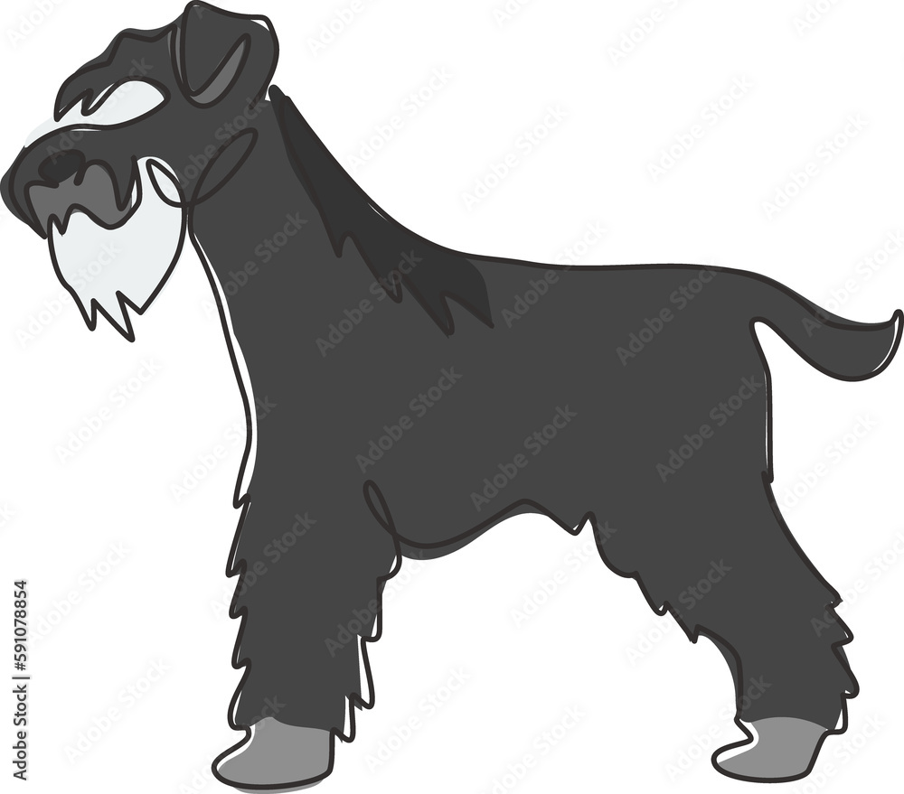 Single one line drawing of adorable miniature schnauzer for company ...