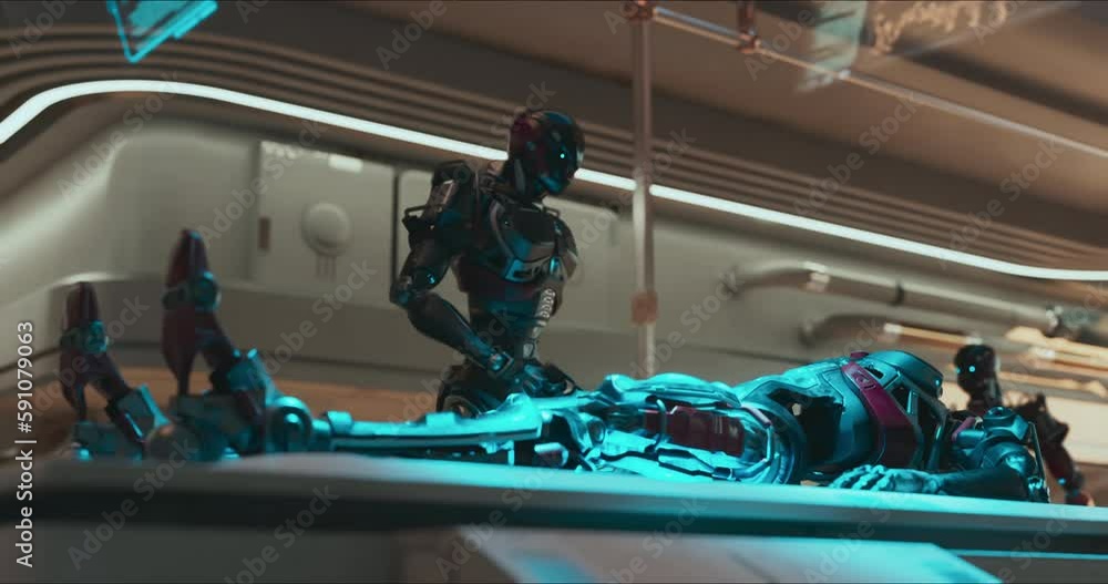 Modern AI Science Medical Laboratory With Robots Android Working in it ...