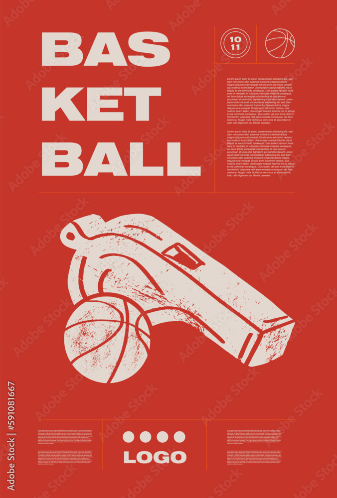 Basketball sport whistle. Collection of basketball designs in grunge ...