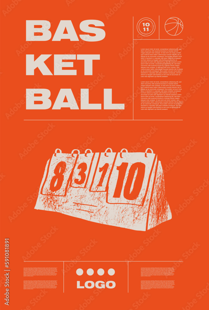 Basketball score. Collection of basketball designs in grunge style ...