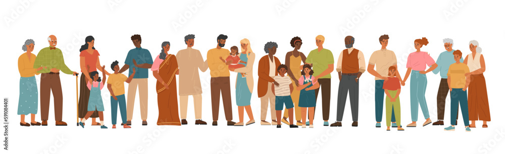 Diverse group of people isolated on white background, vector ...