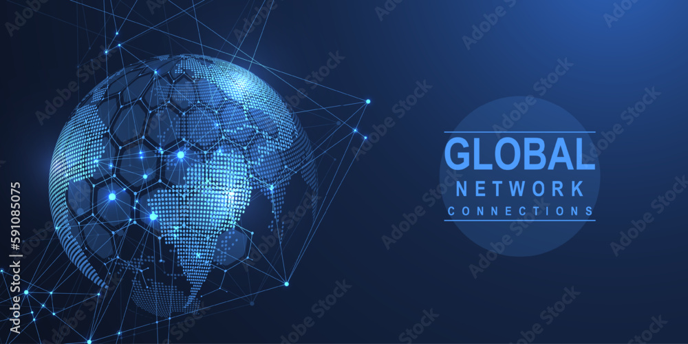 Global network connection concept. Big data visualization. Social network communication in the ...