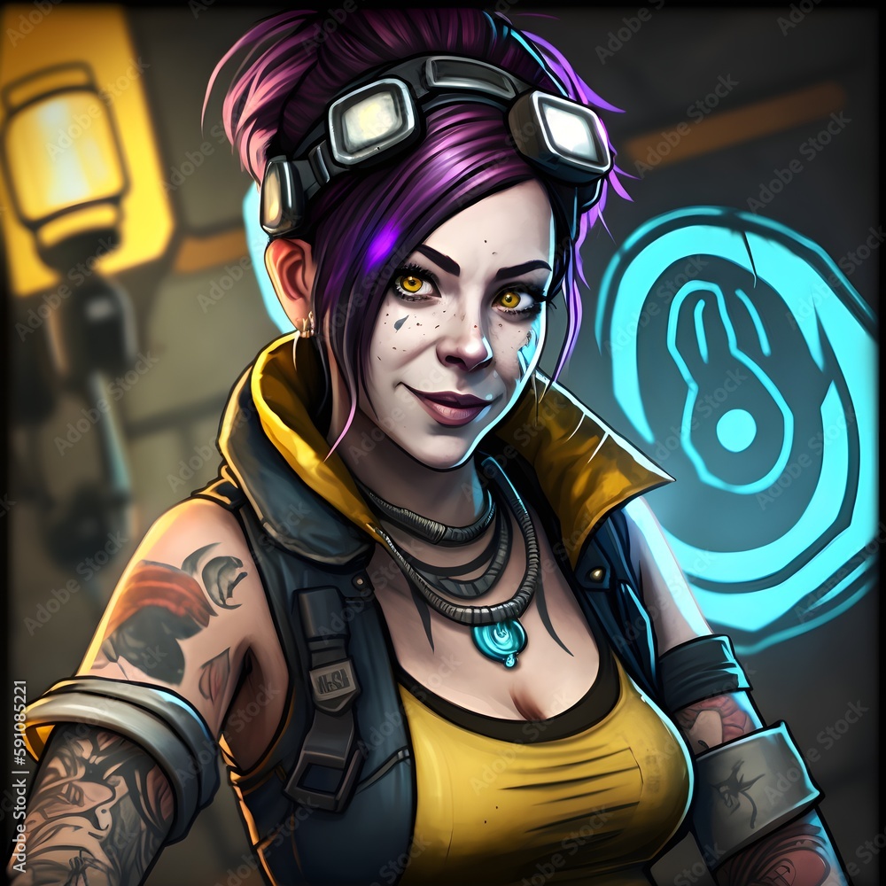 as a female siren from borderlands 3 with glowing tattoos blue eyes and ...
