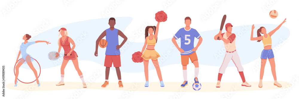 Set of colored cartoon characters of young people engaged in different ...