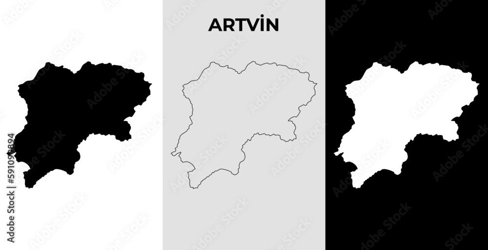 Map of Artvin, Turkey region outline silhouette vector illustration ...