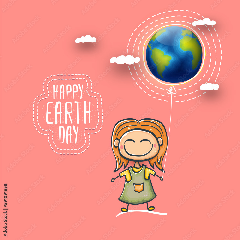Cartoon Earth Day Illustration Or Banner With Little Cute Girl cartoon-earth-day-illustration-or-banner-with-little-cute-girl