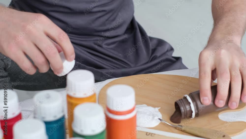 Artist's tools for creating a picture in the studio. Drawing a picture ...