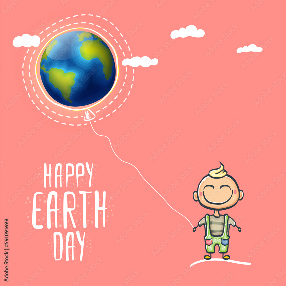 Cartoon earth day illustration or banner with little cute girl ...