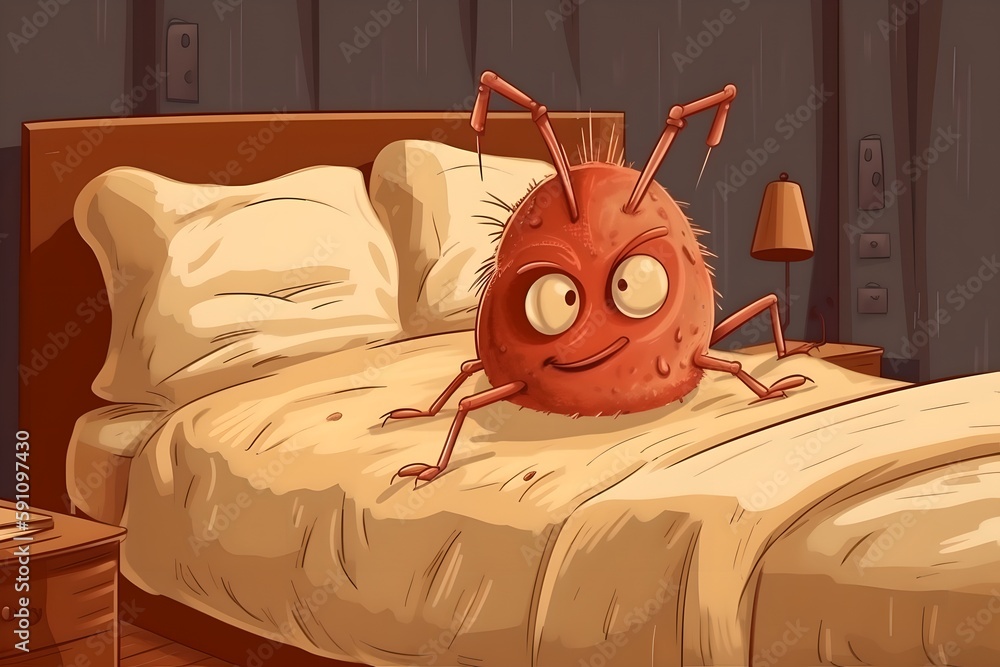 Cartoon dust mite resting in human bed, generative ai Stock ...