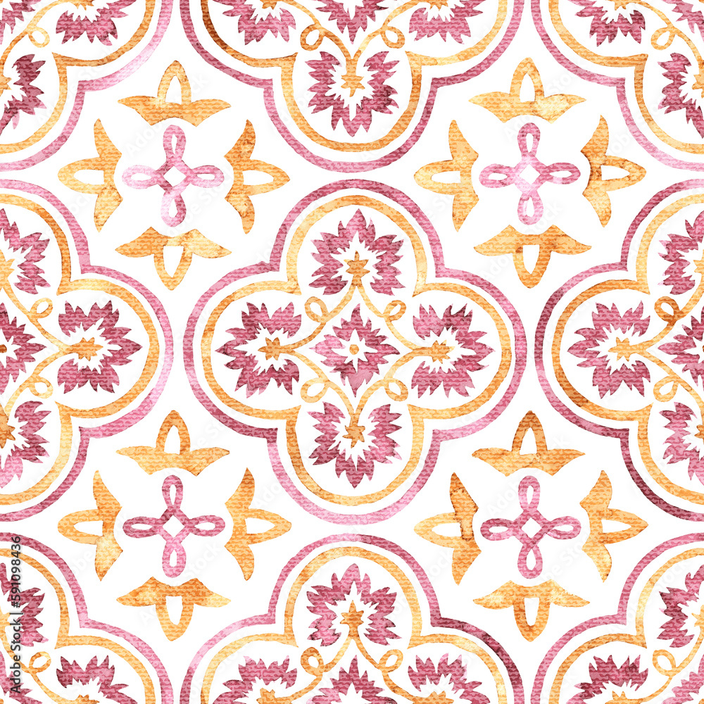 Seamless watercolor tile pattern. Square ceramic tiles for floor ...
