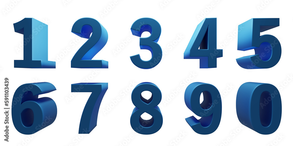3D numbers isolated on transparent background. Set of all numbers in ...