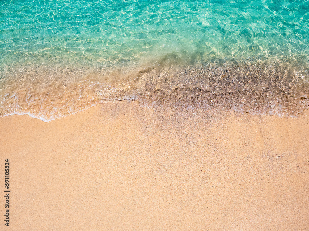 Relaxing beach scene, top view. Movement of blue sea water and wave ...