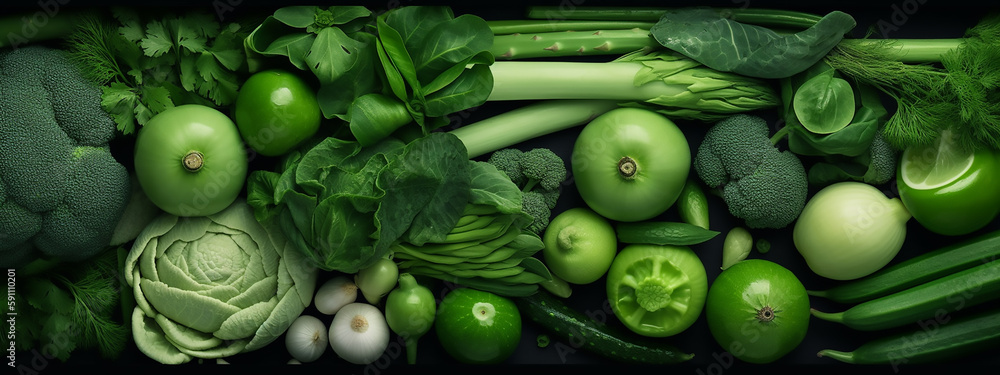 A verdant collection of green vegetables and herbs, meticulously ...