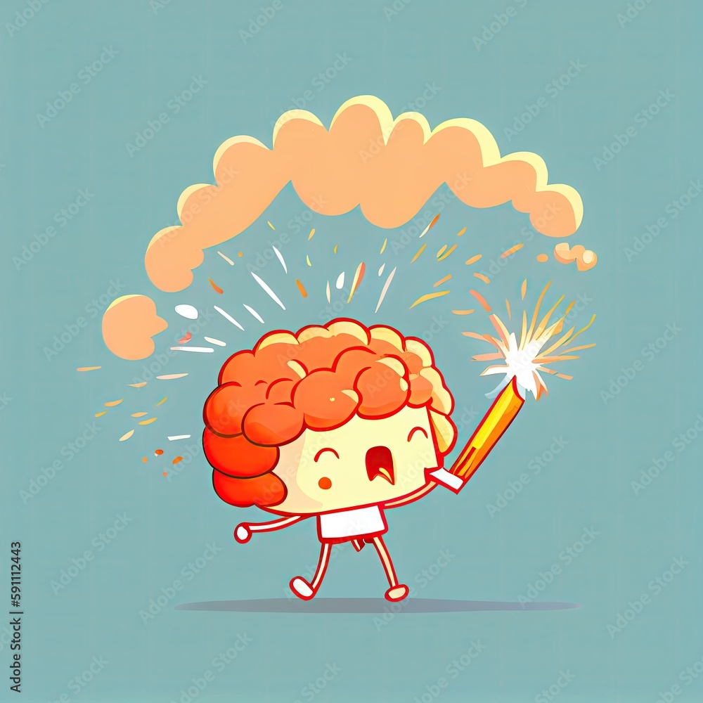 cute brain cartoon character clapping firecrackers, cartoon style ...