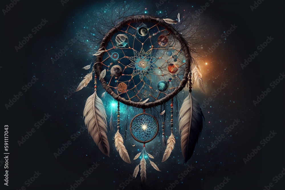 Dream catcher in night sky with planets and stars, created with ...